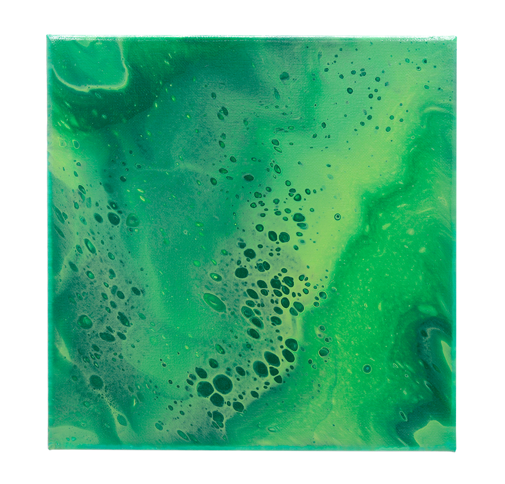 "No.86" / 10x10" Acrylic Pour Painting / Jane Yates – Post Road Art Center